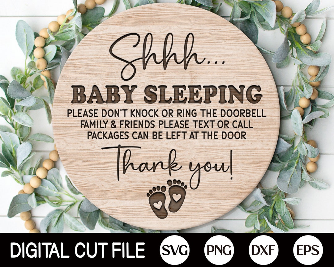 Baby Sleeping Welcome Sign SVG, Round Door Hanger SVG, Don't Ring ...
