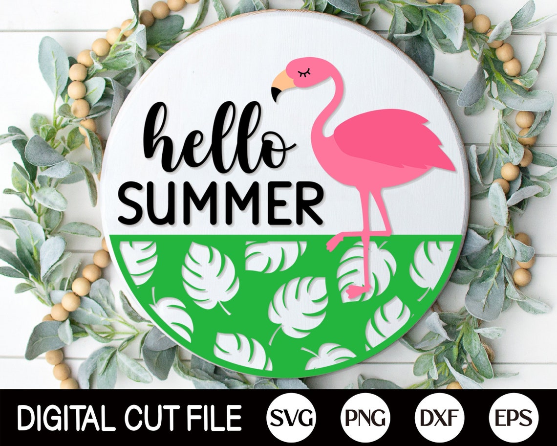 Hello Summer Welcome Sign Round Door Hanger SVG Summer Sign - Etsy