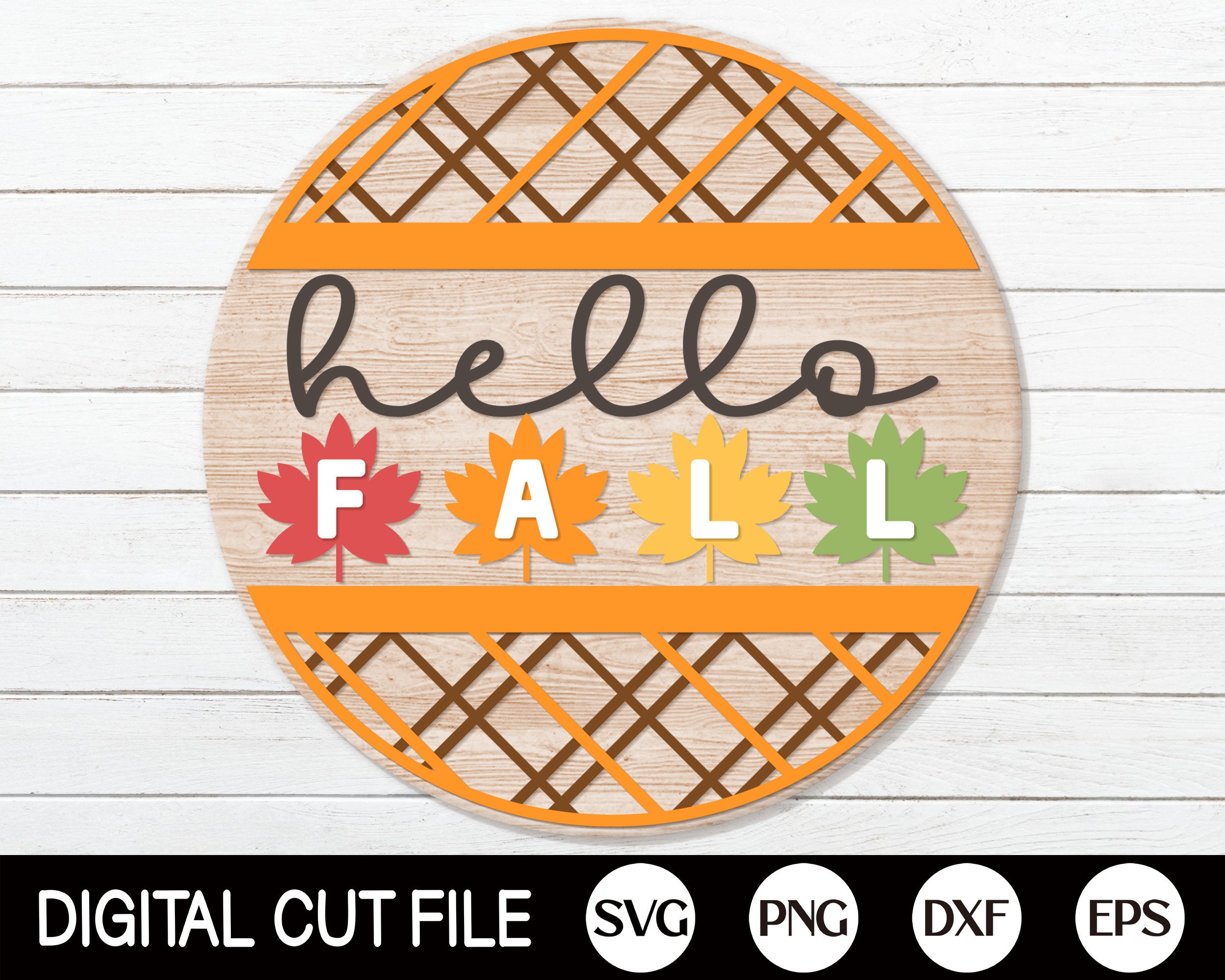 Hello Fall Welcome Sign, Round Door Hanger SVG, Farmhouse Fall Sign ...