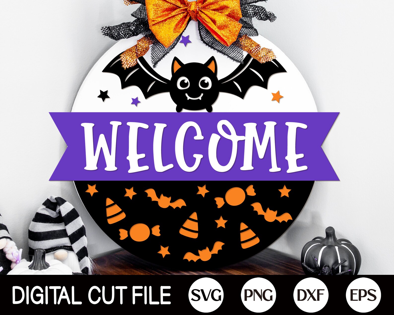 Halloween Bat Welcome Sign SVG, Halloween Door Hanger SVG, Bat Svg ...