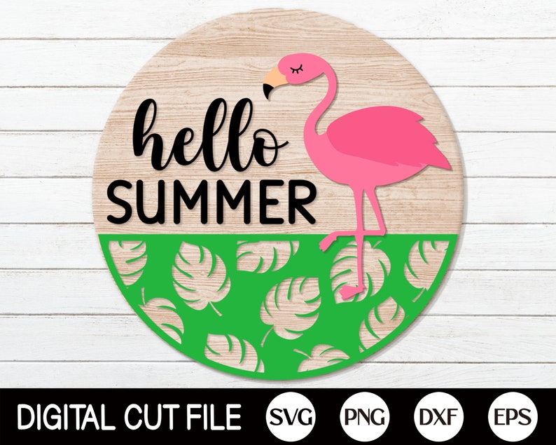 Hello Summer Welcome Sign Round Door Hanger SVG Summer Sign | Etsy