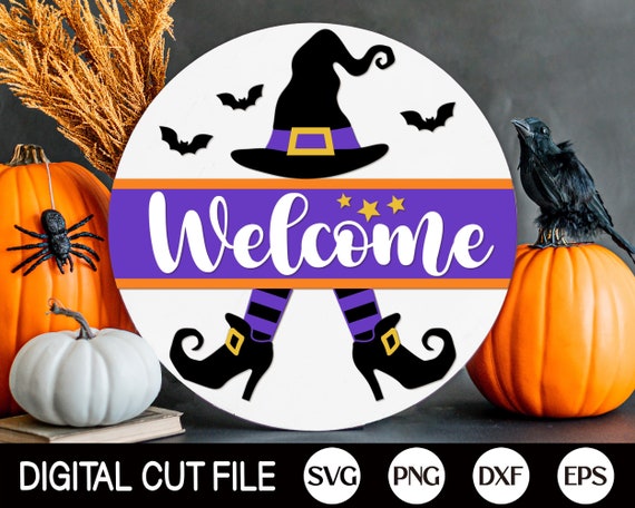 Halloween Witch Welcome Sign SVG Halloween Door Hanger SVG - Etsy