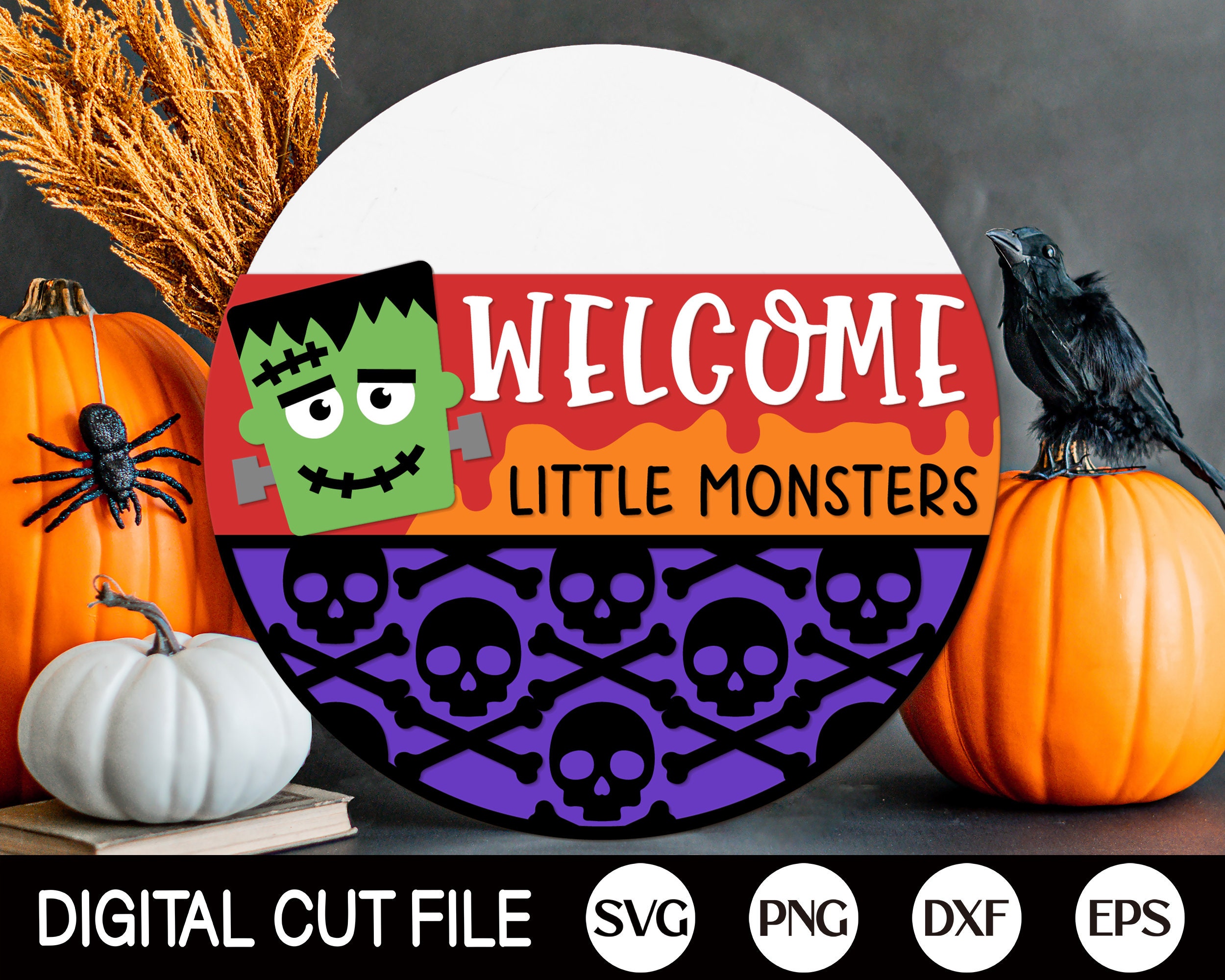 Halloween Monsters Welcome Sign SVG Halloween Door Hanger - Etsy