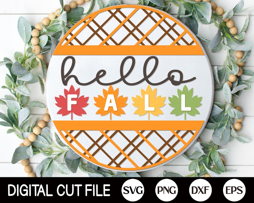 Hello Fall Welcome Sign, Round Door Hanger SVG, Farmhouse Fall Sign ...