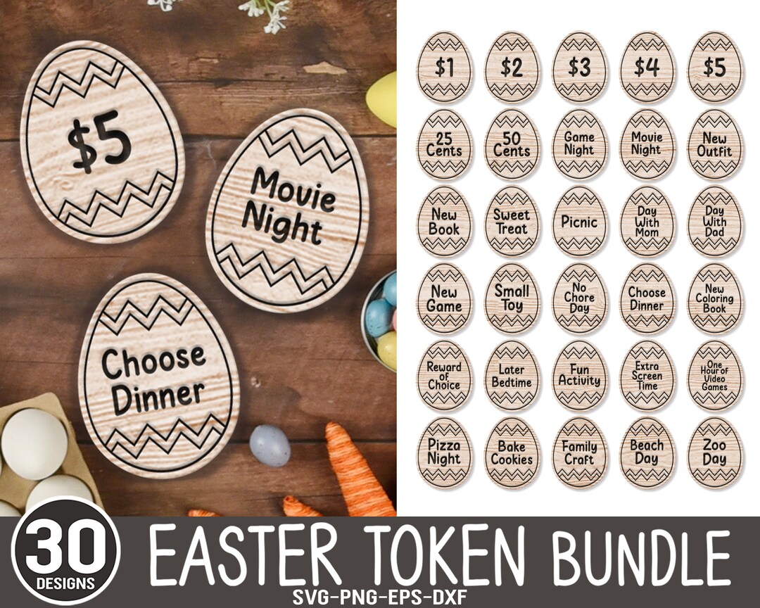 30 Redeemable Easter Token SVG, Kids Easter Laser Files, Easter Coin ...