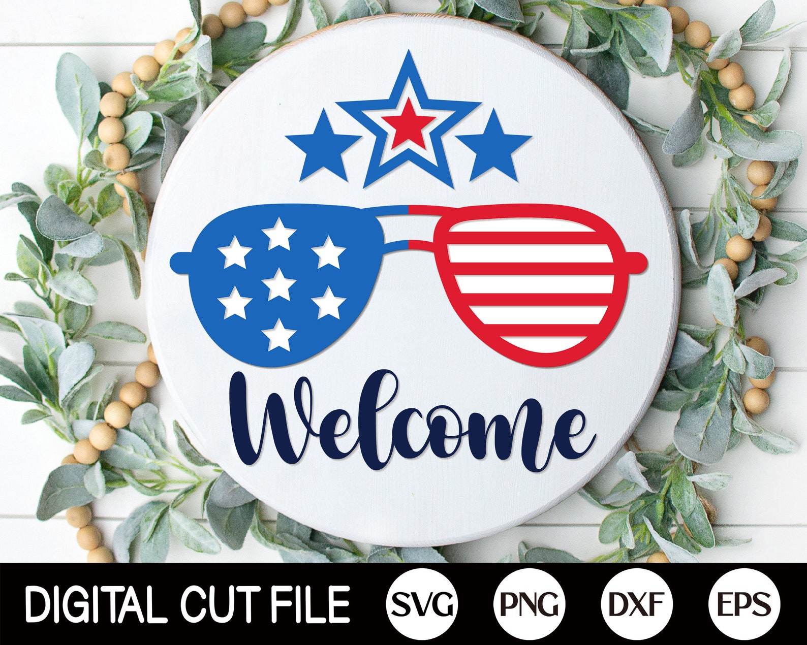 Patriotic Welcome Sign Bundle, Round Door Hanger SVG, 4th of July Sign ...