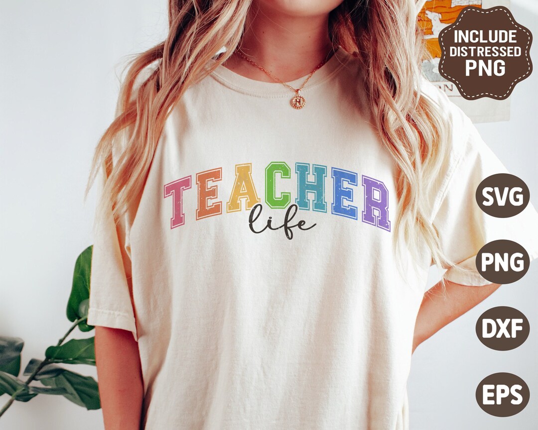 Teacher Life SVG PNG, Teacher Varsity Svg, Distressed Back to School ...