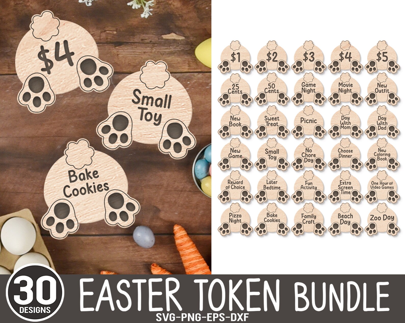 30 Redeemable Easter Bunny Cotton Tail Token SVG, Kids Easter Laser ...