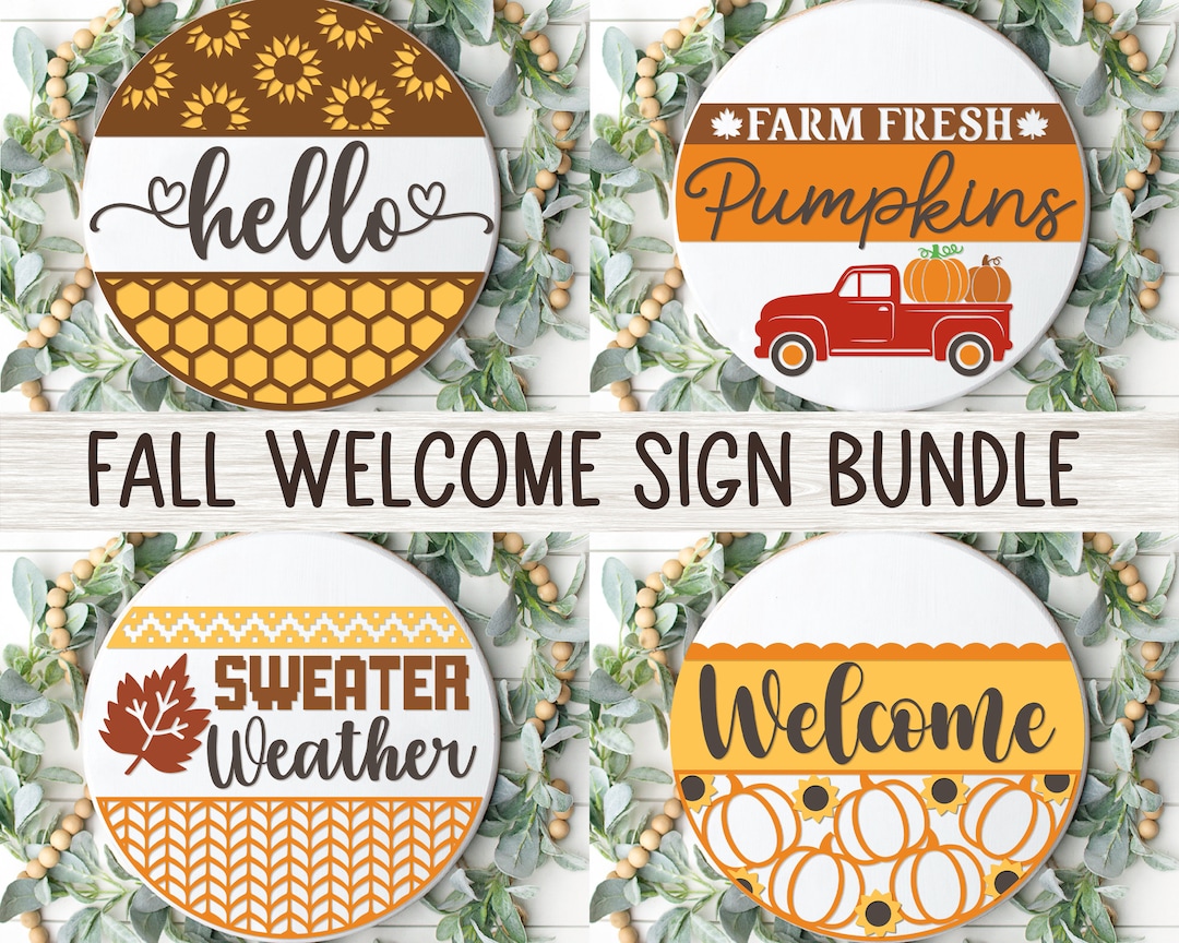Fall Welcome Sign Bundle, Round Door Hanger SVG, Autumn Sign Svg, Farm ...