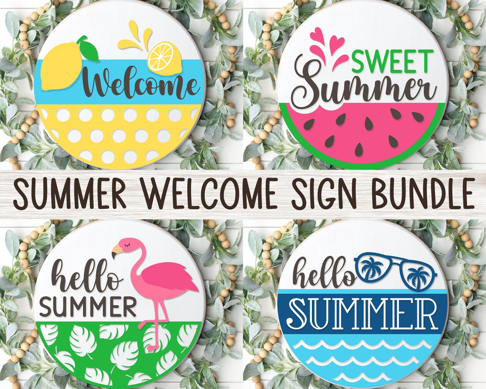 Summer Welcome Sign Bundle, Round Door Hanger SVG, Summer Sign Svg ...