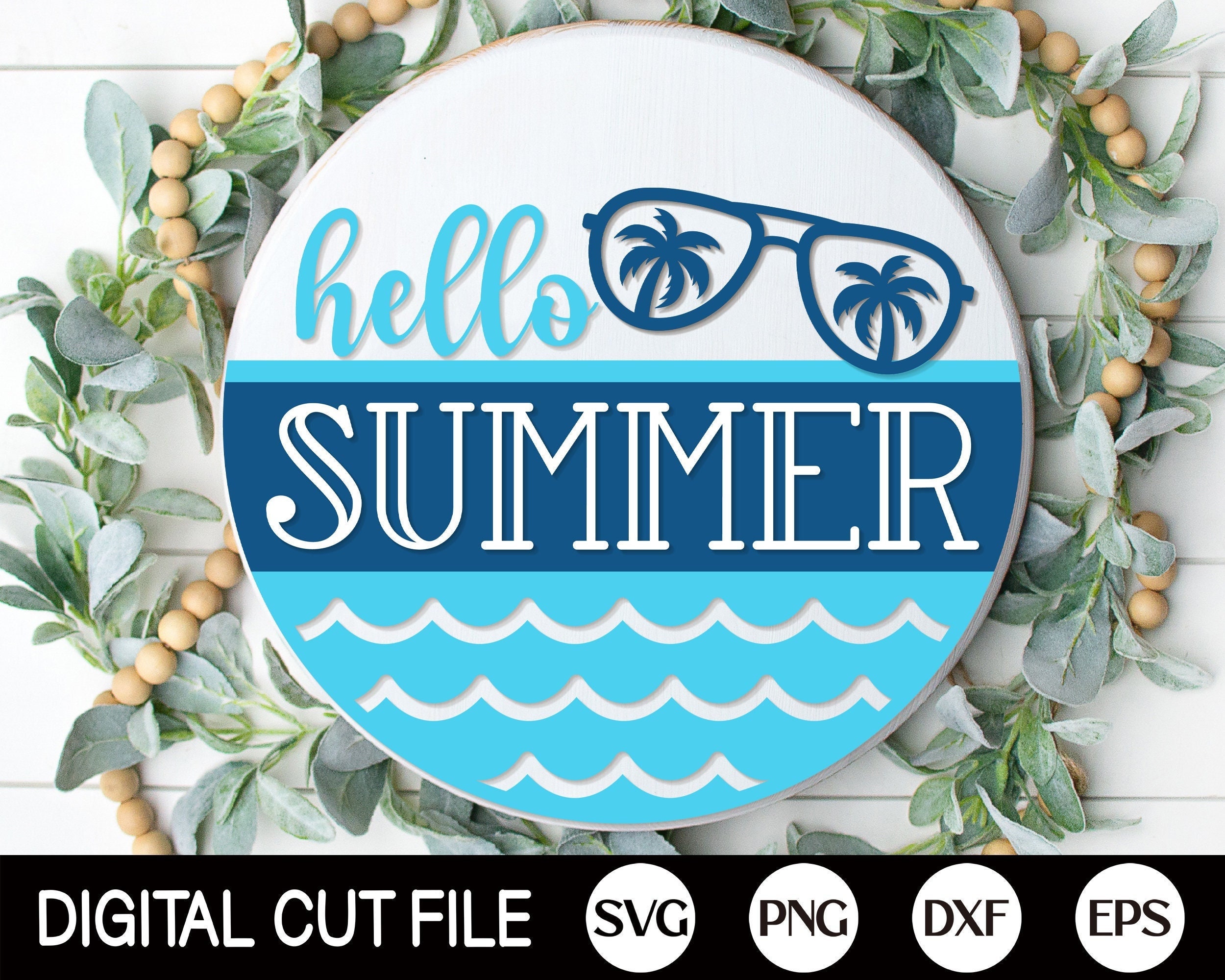 Hello Summer Welcome Sign, Round Door Hanger SVG, Summer Sign Svg ...