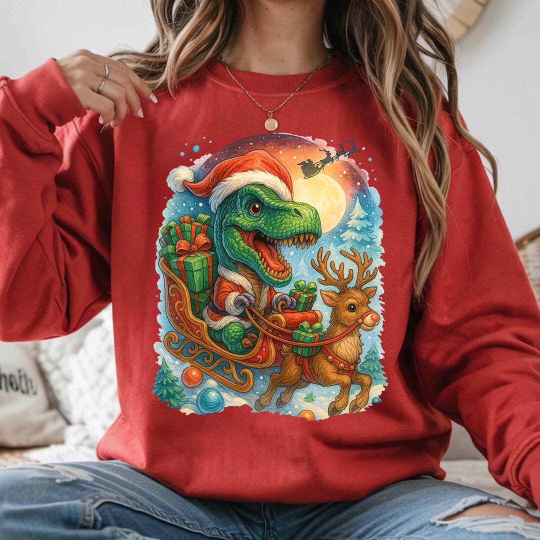 Christmas T-rex Dinosaur SVG PNG, Santa Saurus Rex, Christmas Kids ...