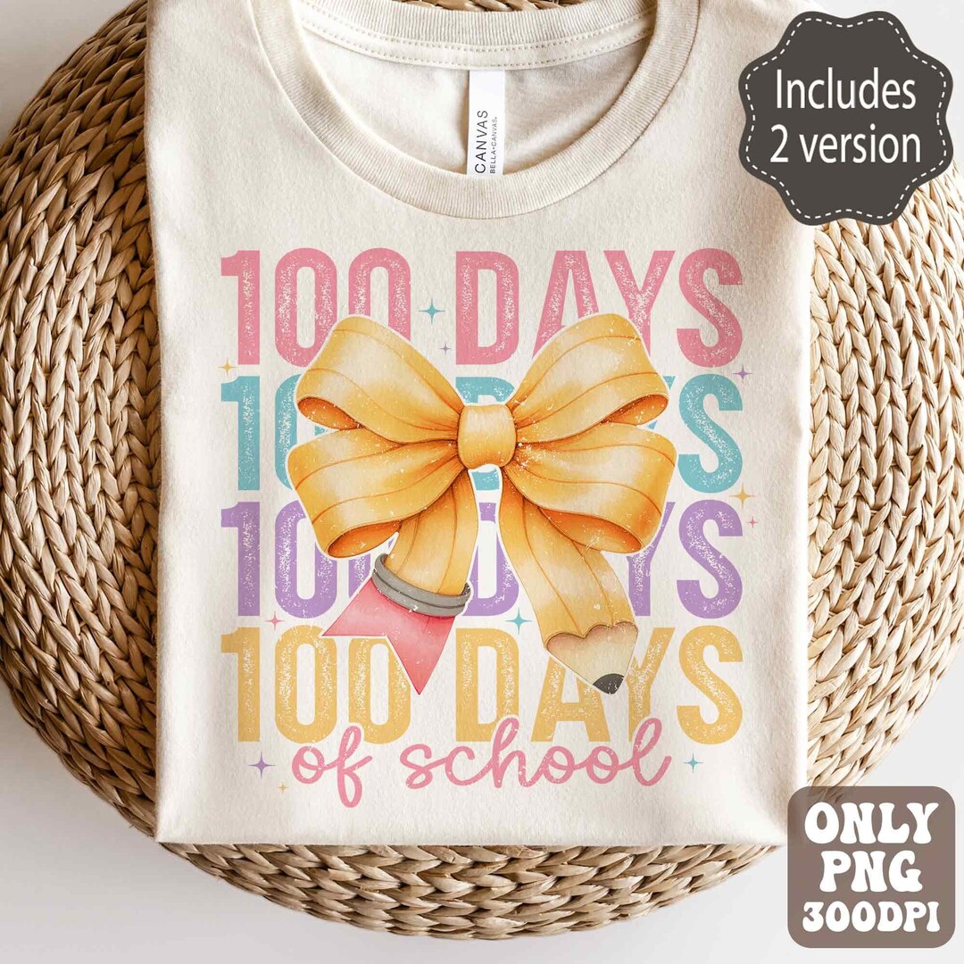 Coquette Bow 100 Days of School Png, Retro 100 Days of School Png ...