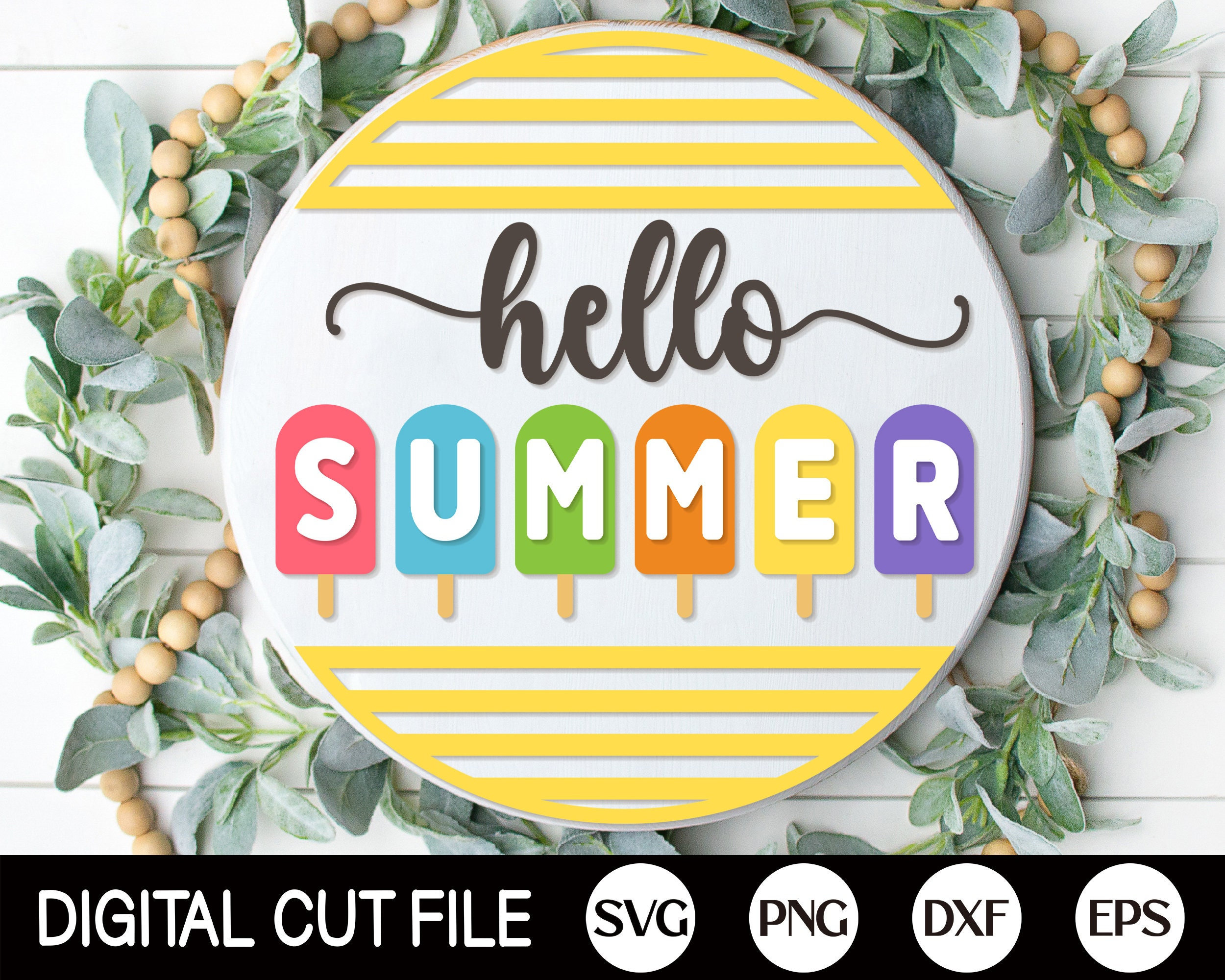 Hello Summer Welcome Sign Round Door Hanger SVG Summer Sign | Etsy