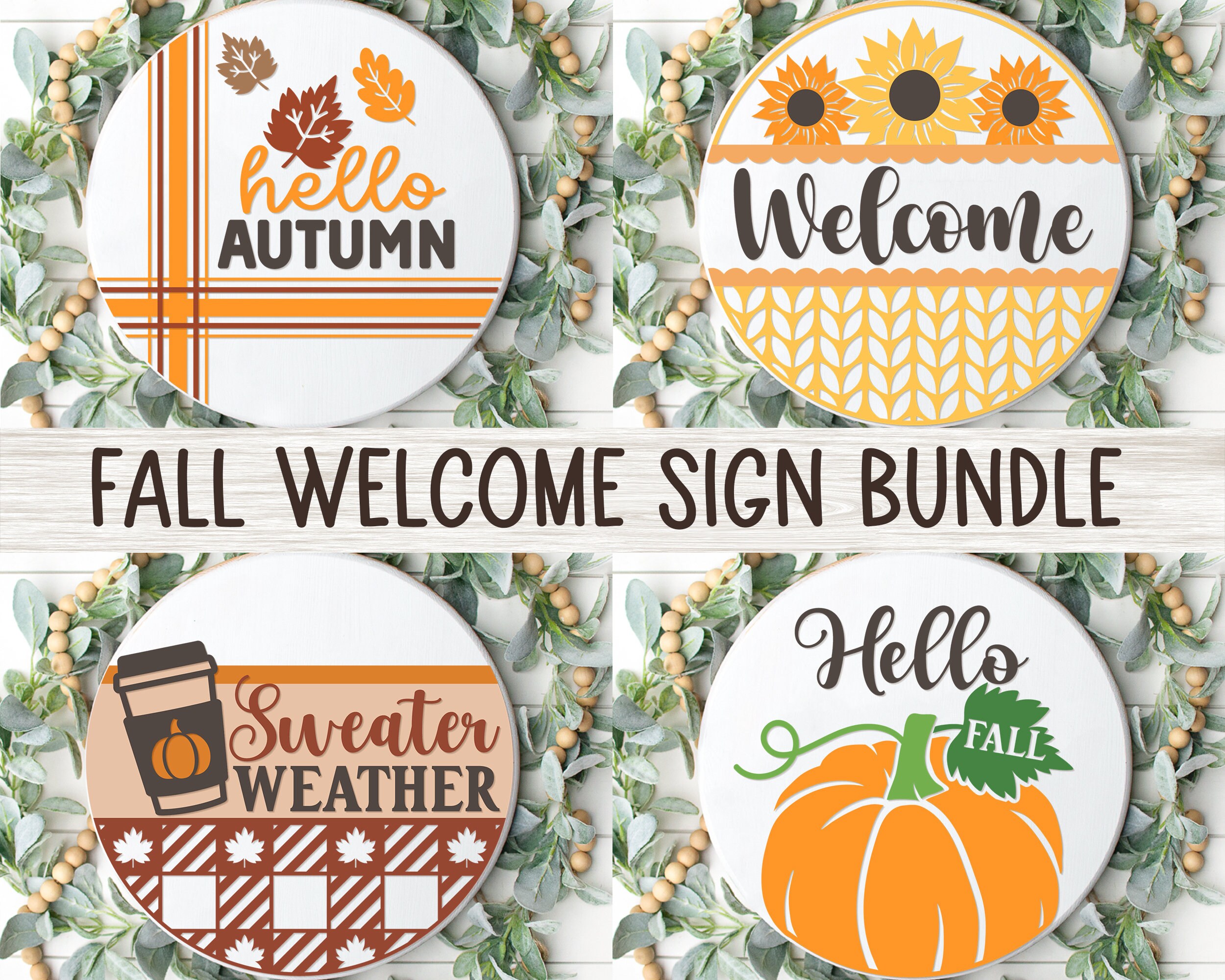 Fall Welcome Sign Bundle Round Door Hanger SVG Autumn Sign - Etsy