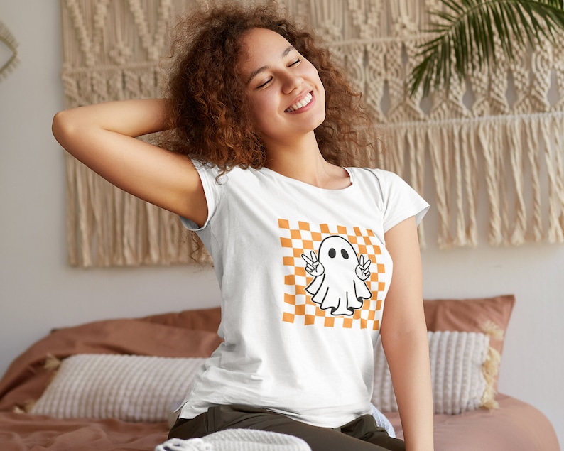 Checkered Peace Ghost SVG Halloween Svg Cute Ghost Spooky - Etsy
