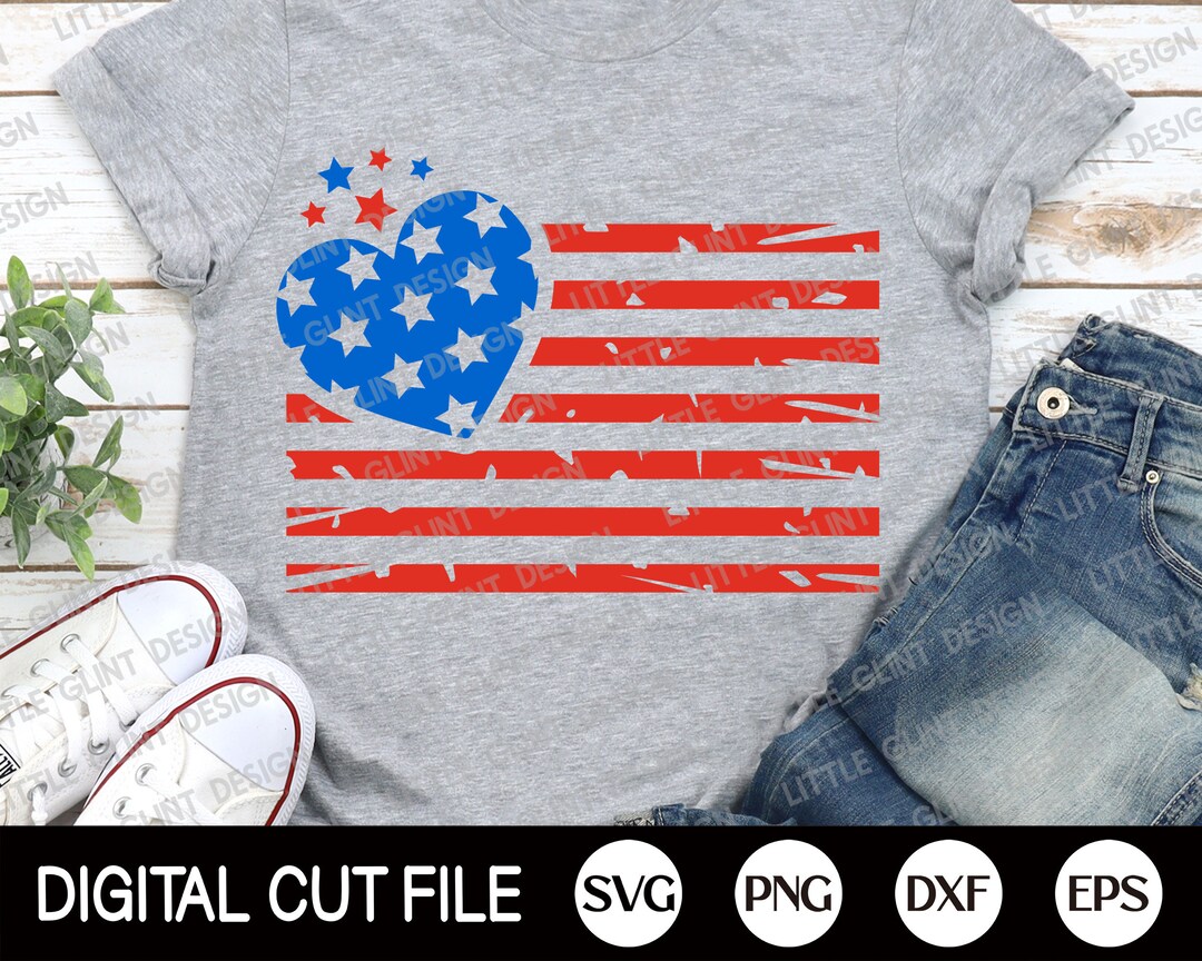 Fourth of July Svg, American Heart Flag Svg, Independence Day, Memorial ...