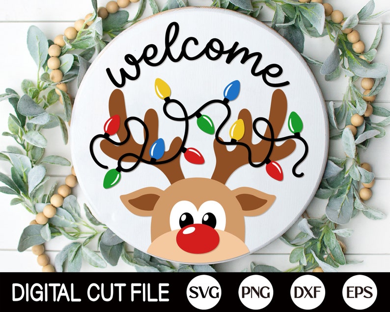 Reindeer Welcome Sign SVG Christmas Door Hanger SVG - Etsy