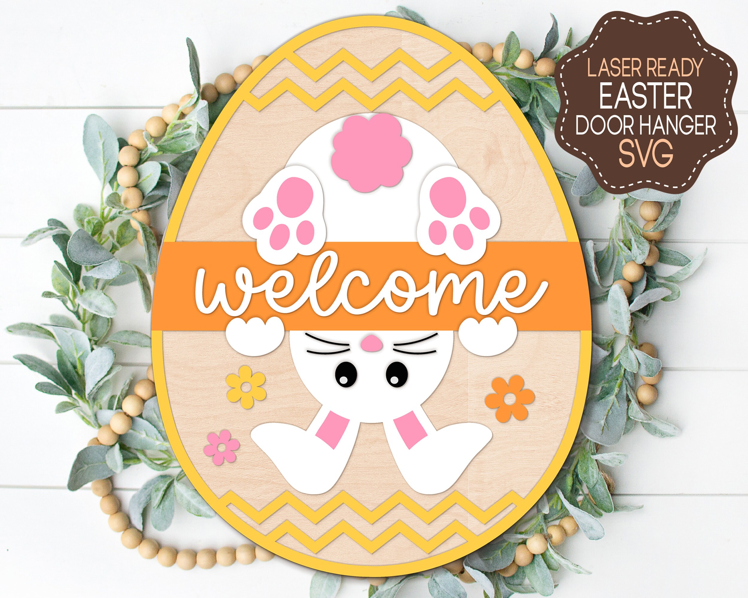 Easter Bunny Welcome Sign Round Door Hanger SVG Easter Sign - Etsy