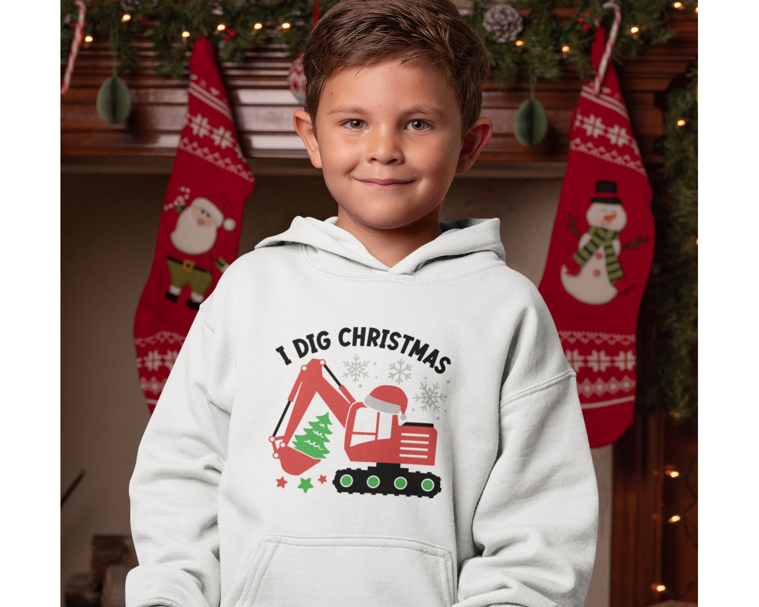 I Dig Christmas SVG, Kids Christmas SVG, Excavator Svg, Santa Hat, Boy ...