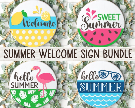 Summer Welcome Sign Bundle Round Door Hanger SVG Summer Sign - Etsy
