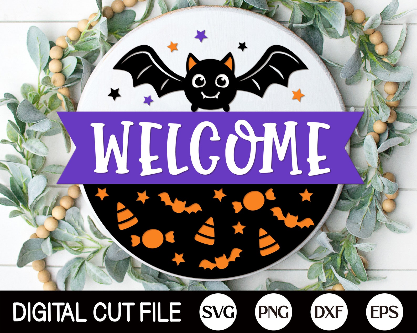 Halloween Bat Welcome Sign SVG Halloween Door Hanger SVG Bat - Etsy