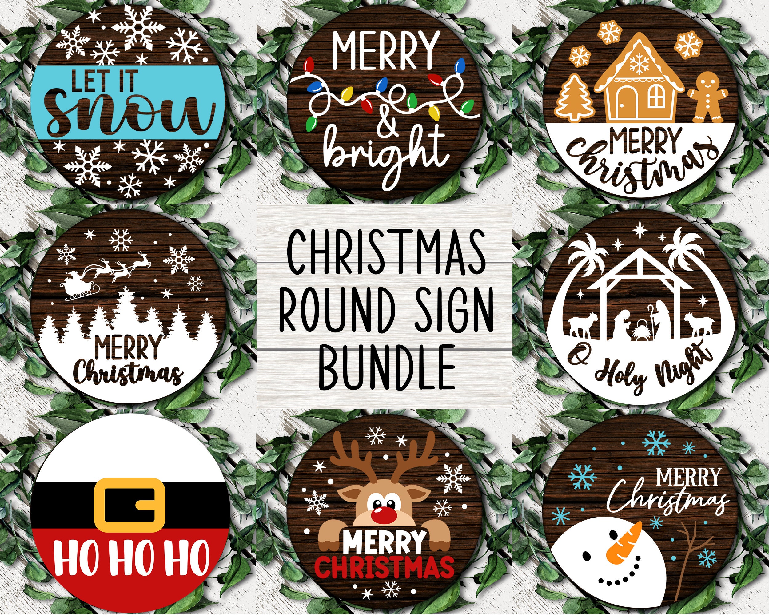 Round Christmas Sign SVG Bundle Christmas Door Sign - Etsy