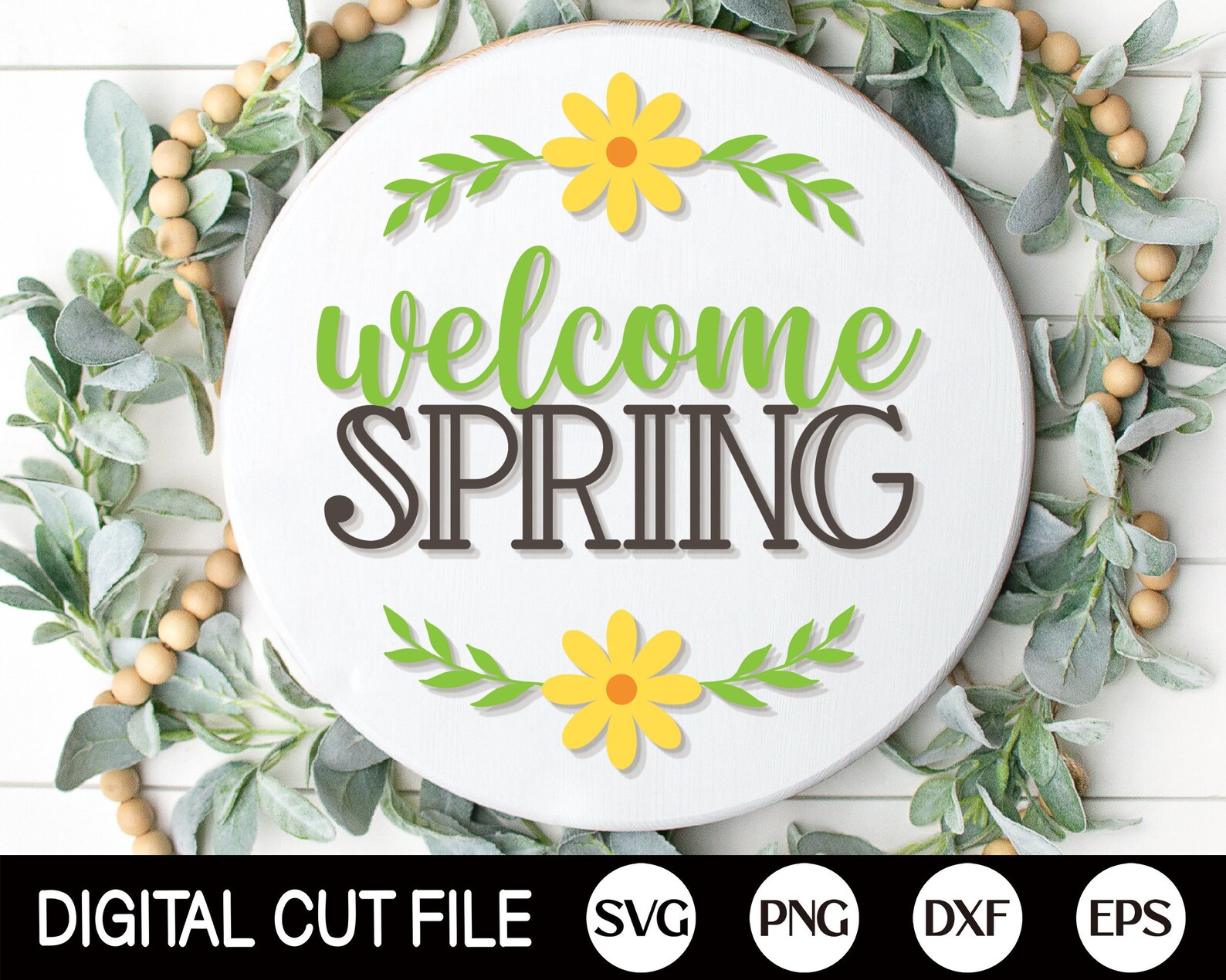 Welcome Spring Sign SVG Round Door Hanger SVG Spring Sign - Etsy