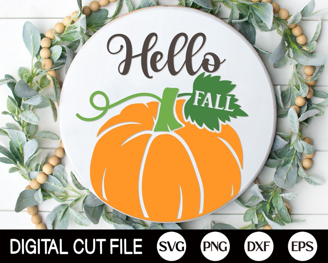 Hello Fall Welcome Sign Round Door Hanger SVG Autumn Sign - Etsy
