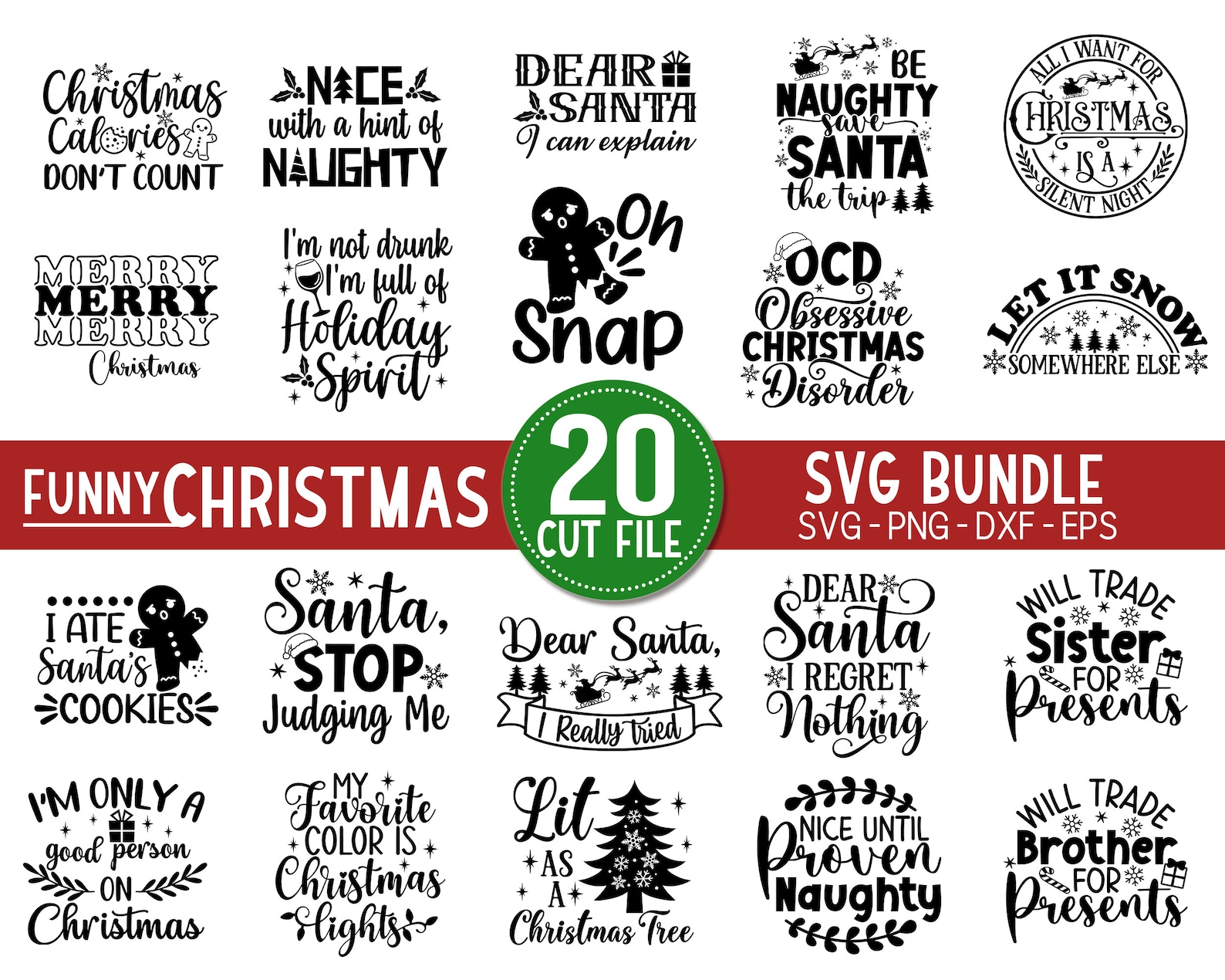 Naughty Christmas SVG Bundle, Funny Christmas Cut File, Silly Christmas ...