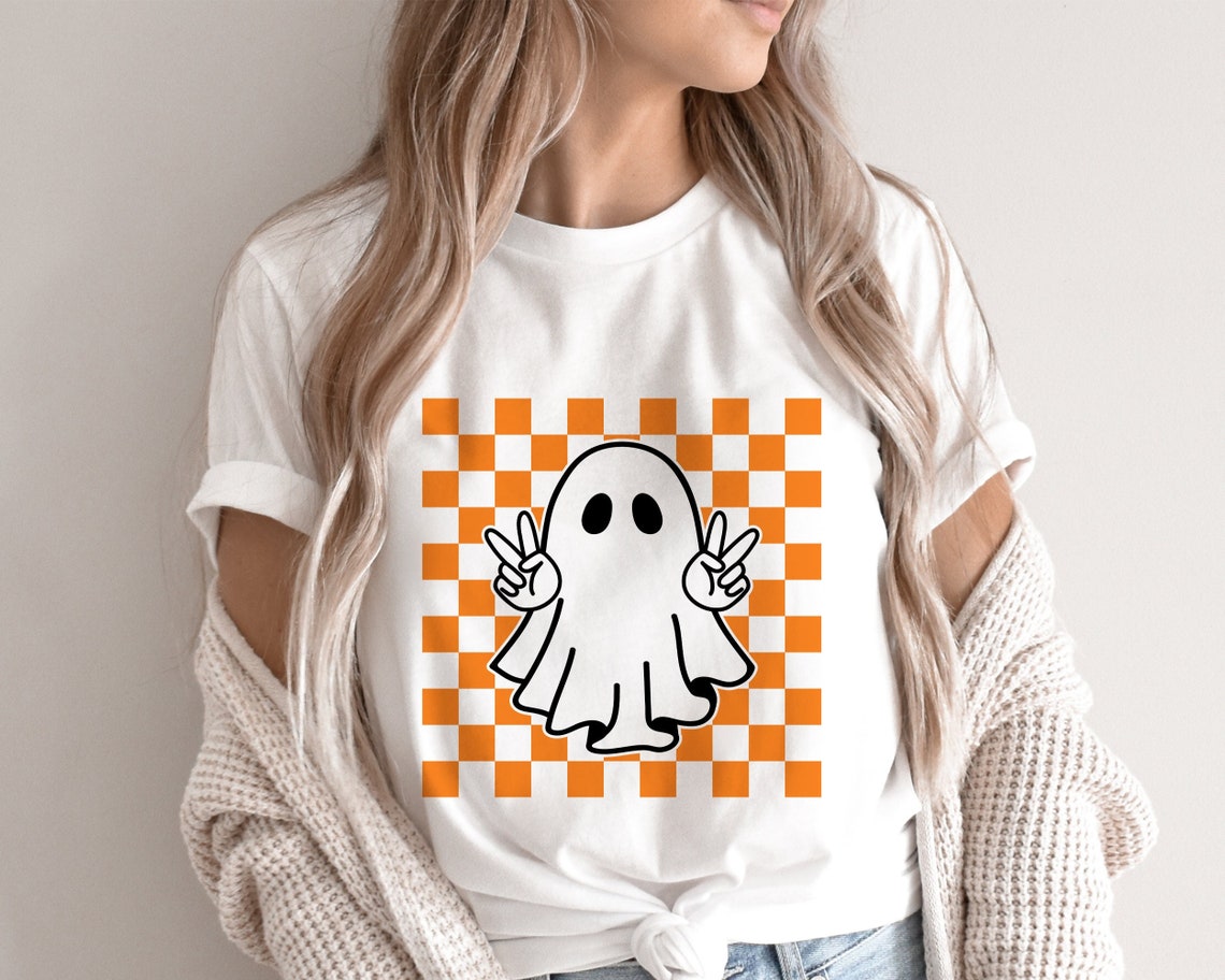Checkered Peace Ghost SVG Halloween Svg Cute Ghost Spooky - Etsy
