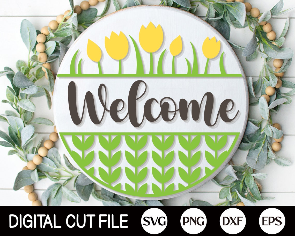 Spring Welcome Sign SVG Round Door Hanger SVG Spring Sign - Etsy