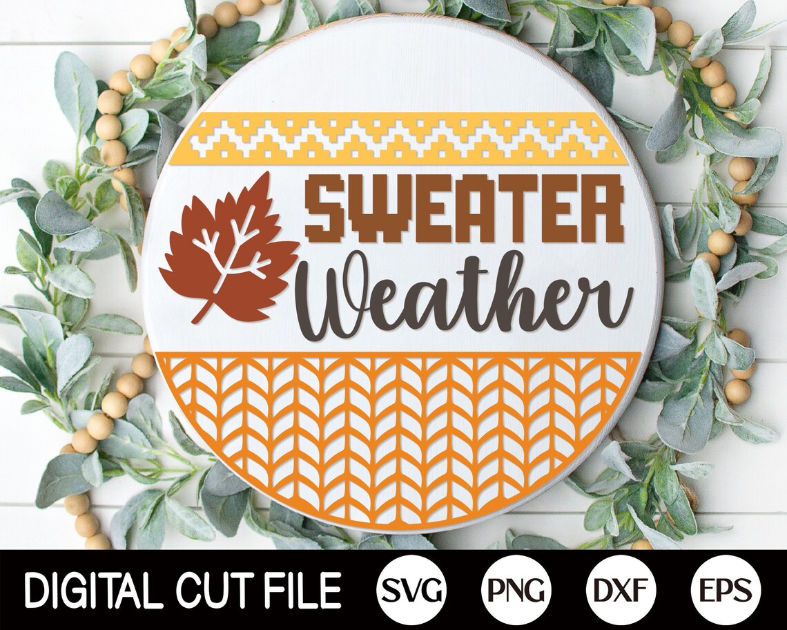 Fall Welcome Sign Round Door Hanger SVG Sweater Weather - Etsy