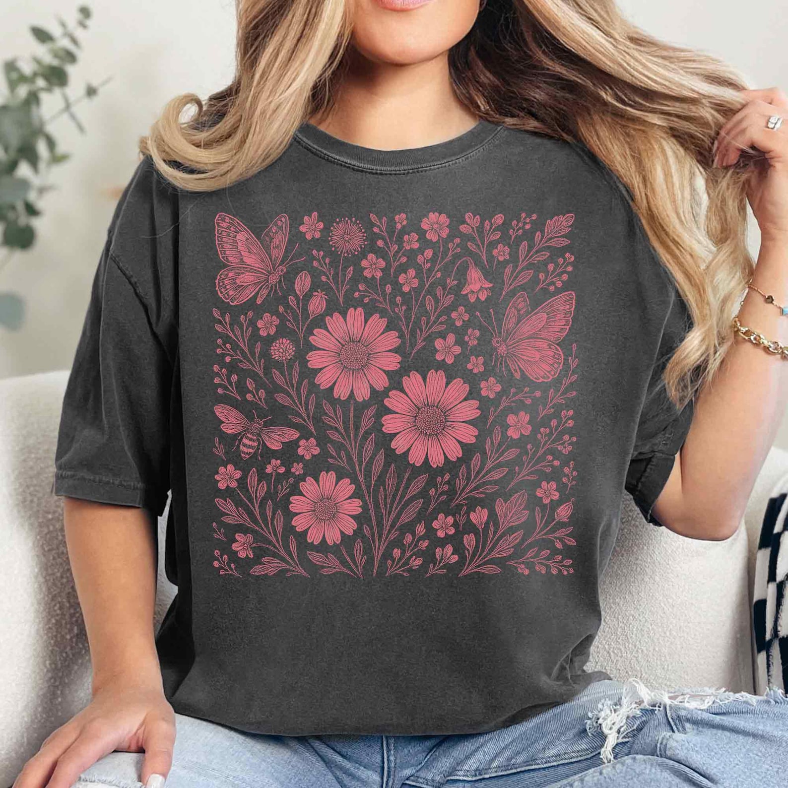 Boho Spring Floral Wildflowers PNG, Spring Wildflower Leaves Png, Retro ...