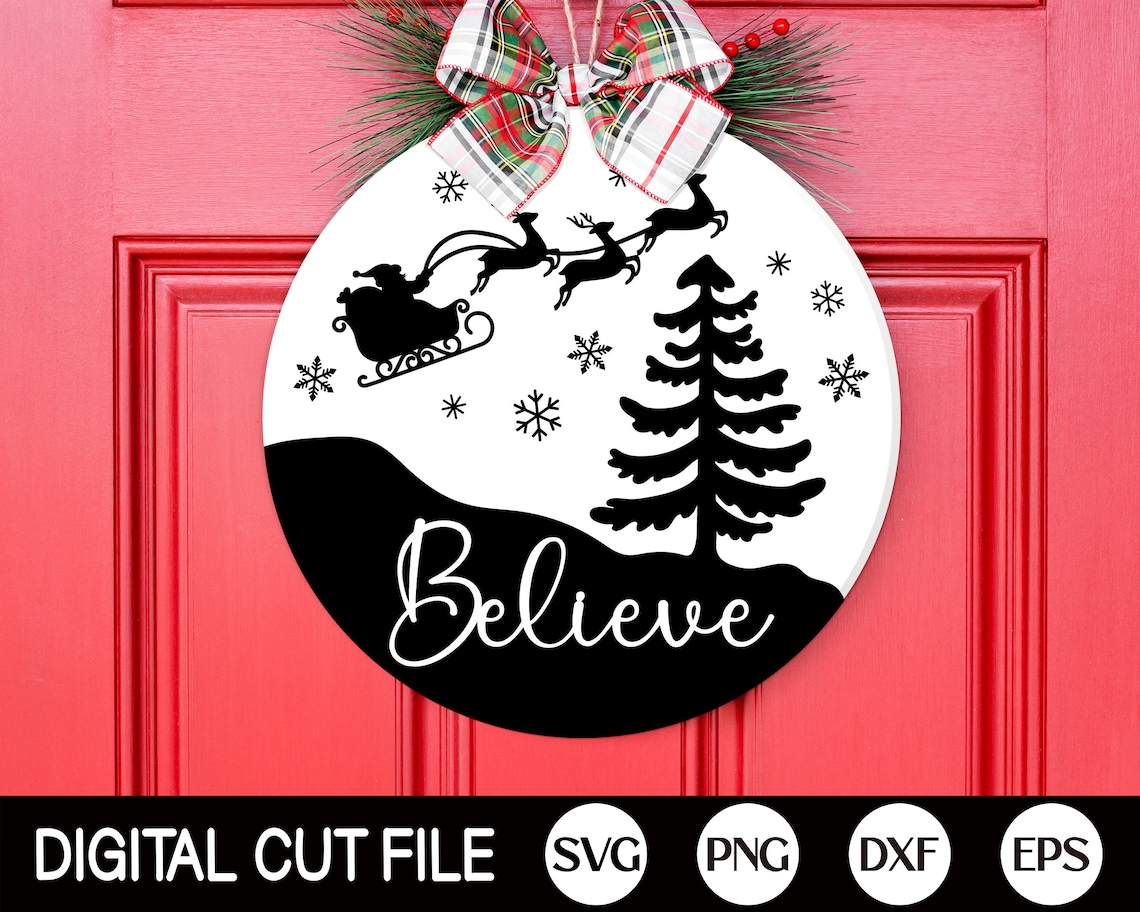 Christmas Tree Welcome Sign SVG, Christmas Door Hanger SVG, Santa Svg ...