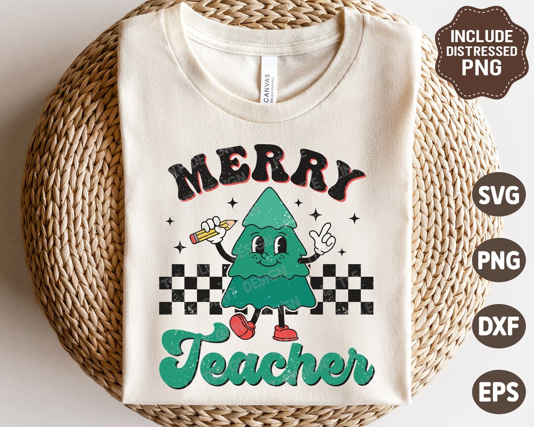 Merry Teacher Christmas SVG PNG, Christmas Tree Png, Retro Christmas ...