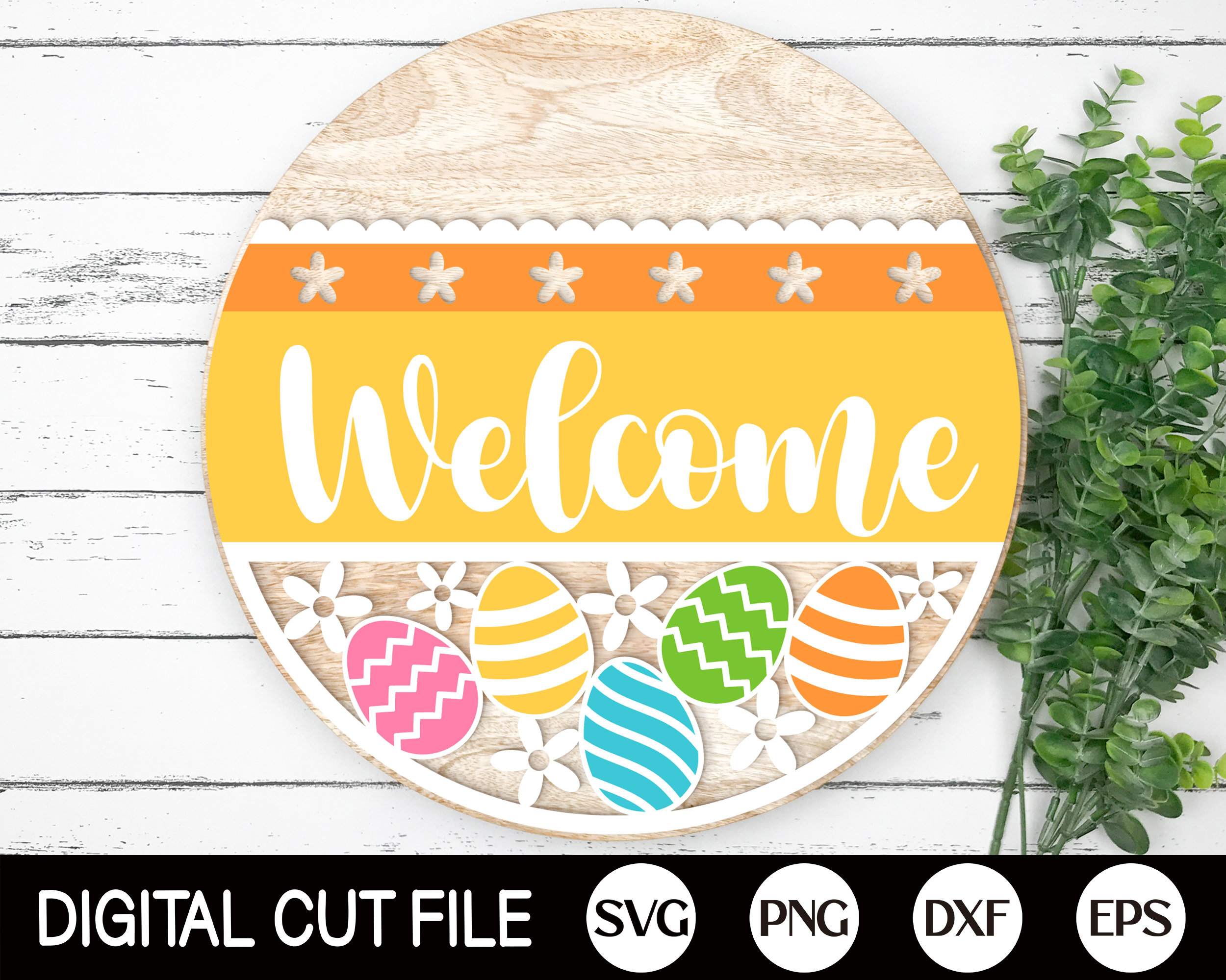 Easter Welcome Sign Bundle Round Door Hanger SVG Easter Sign - Etsy