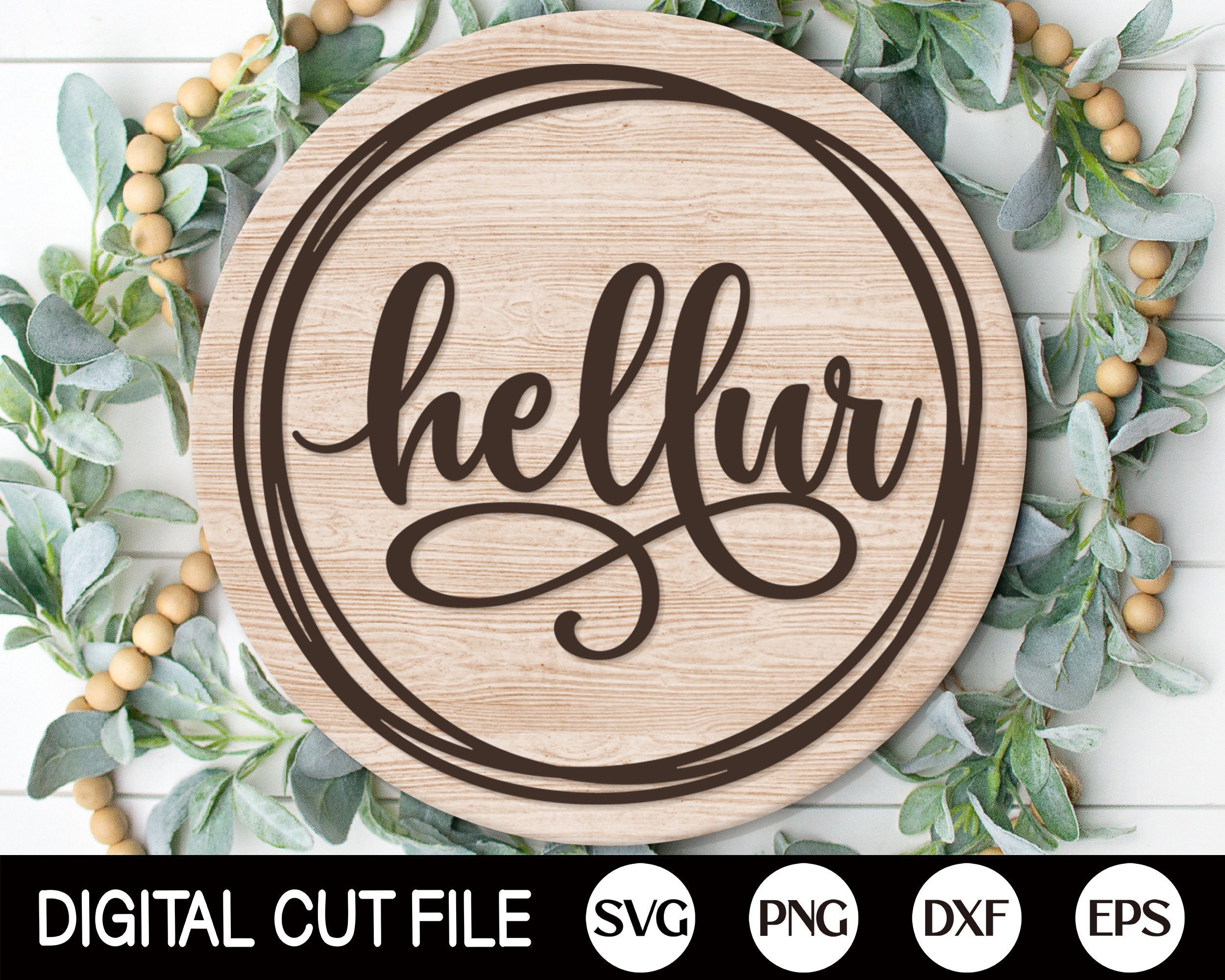 Hellur Welcome Sign SVG Round Door Hanger SVG Housewarming - Etsy