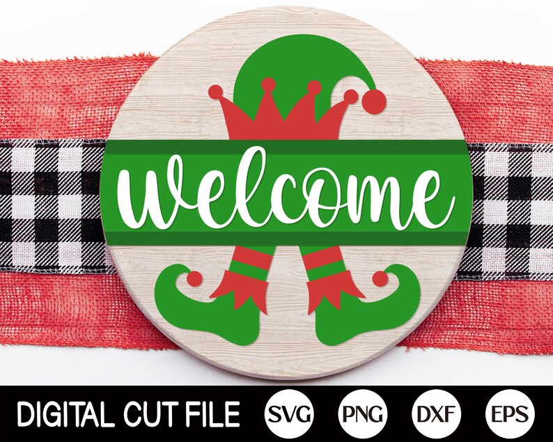 Elf Round Welcome Sign SVG, Christmas Door Hanger SVG, Elf Svg, Elf ...