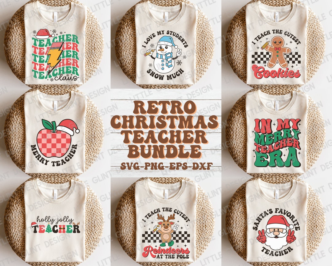 Retro Christmas Teacher Bundle SVG PNG, Christmas SVG, Retro Santa Png ...