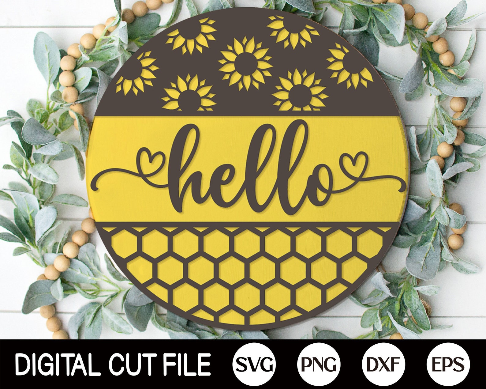 Hello Sunflower Welcome Sign SVG Round Door Hanger SVG - Etsy