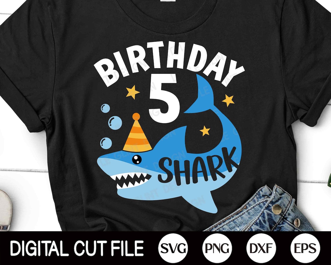 5th Birthday Shark SVG, Shark Birthday SVG, Birthday Boys Svg, Fifth ...