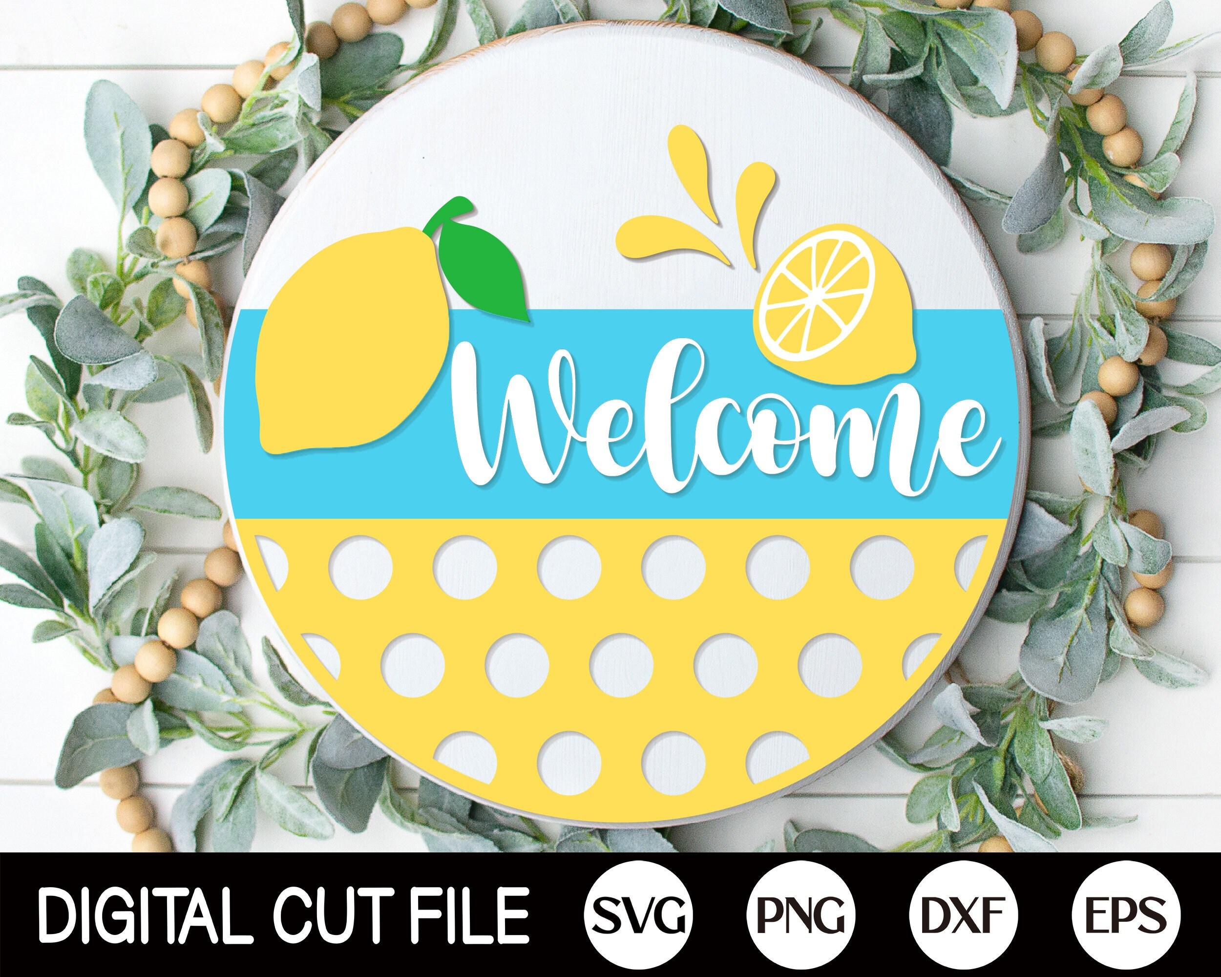 Summer Welcome Sign, Round Door Hanger SVG, Summer Sign Svg, Lemon ...