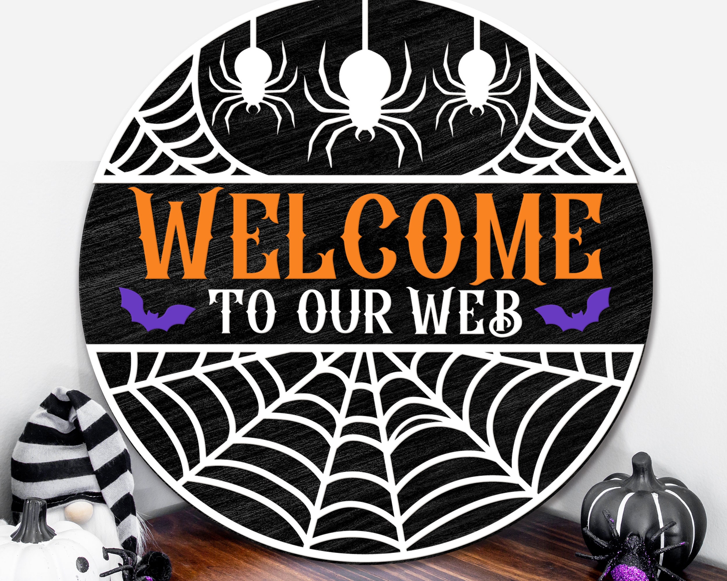 Halloween Spider Welcome Sign SVG, Halloween Door Hanger SVG, Welcome ...