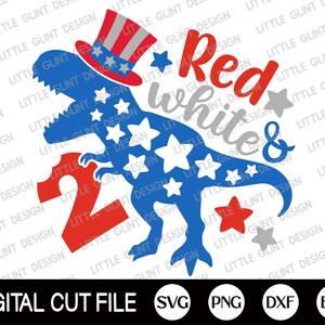 4th of July Dinosaur Svg, Red White and Two Svg, T-rex Svg, Memorial ...