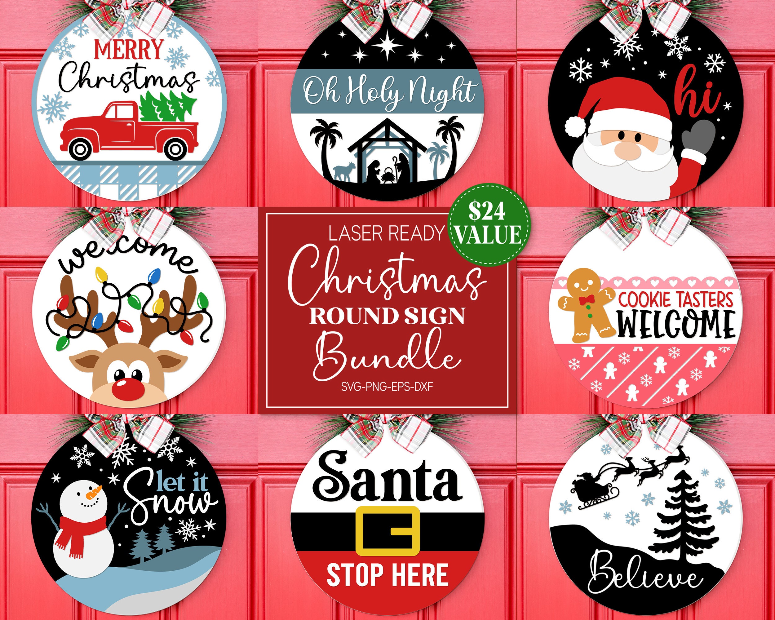 Christmas Welcome Sign Bundle Christmas Door Hanger SVG - Etsy