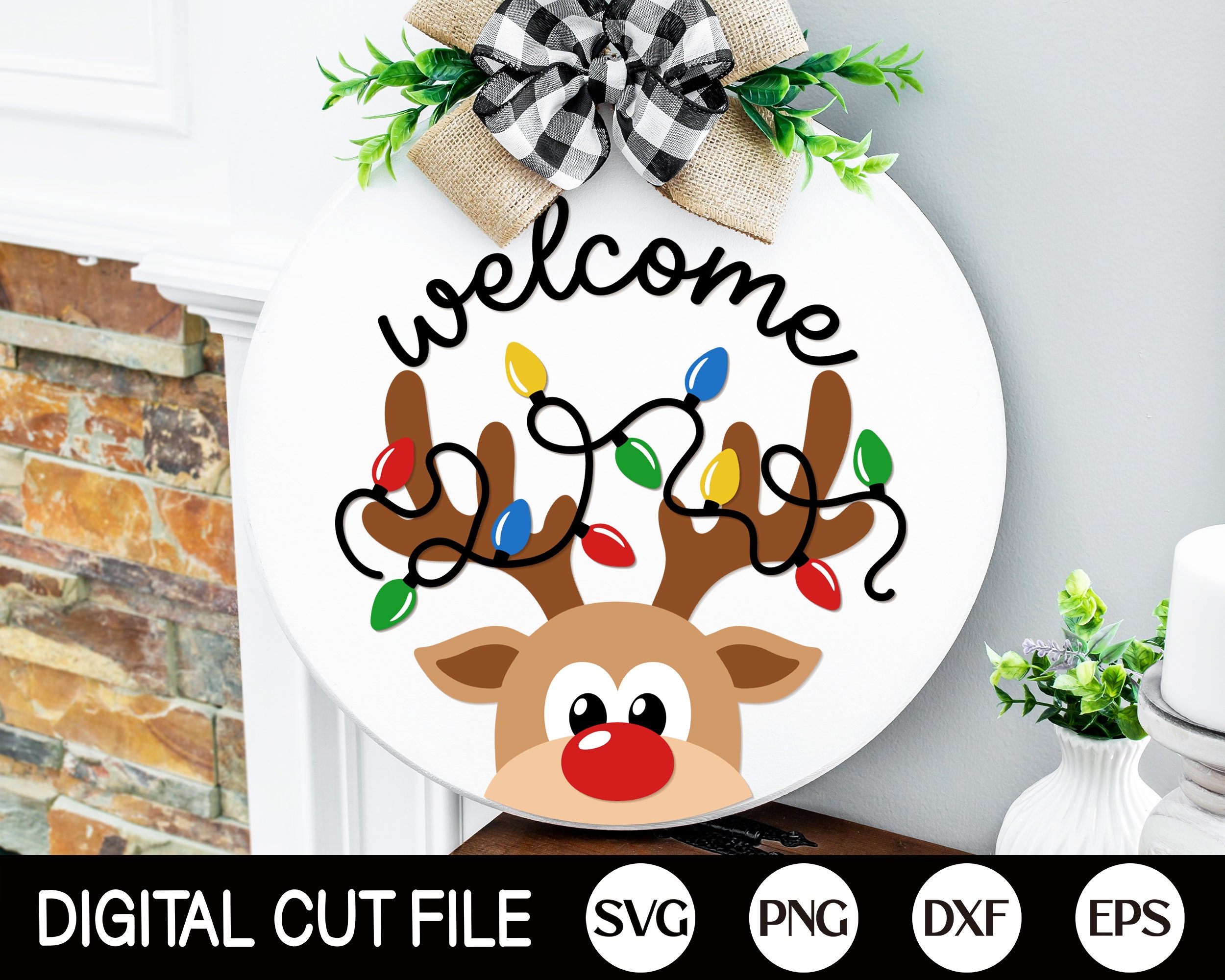 Reindeer Welcome Sign SVG Christmas Door Hanger SVG - Etsy