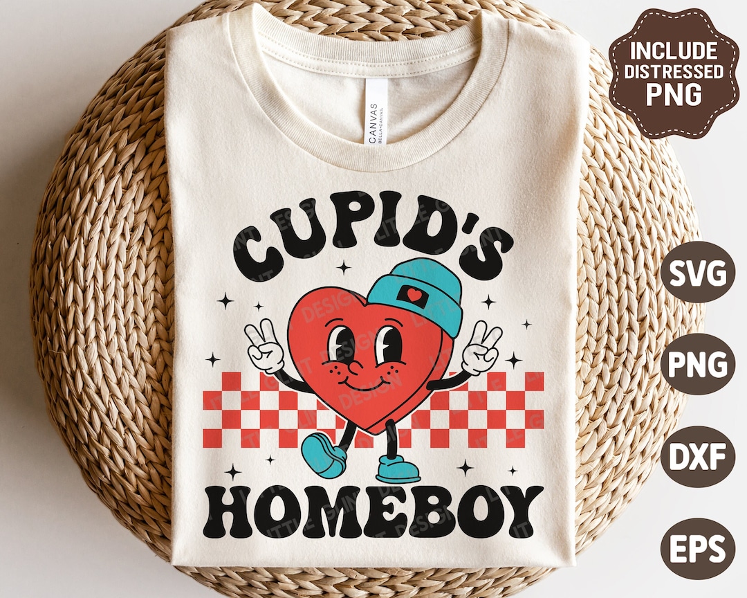 Cupid's Homeboy SVG, Valentines Day Svg, Retro Hearts Png, Boy ...