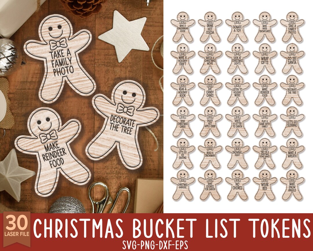 30 Christmas Gingerbread Tokens Svg, Christmas Bucket List Tokens SVG ...