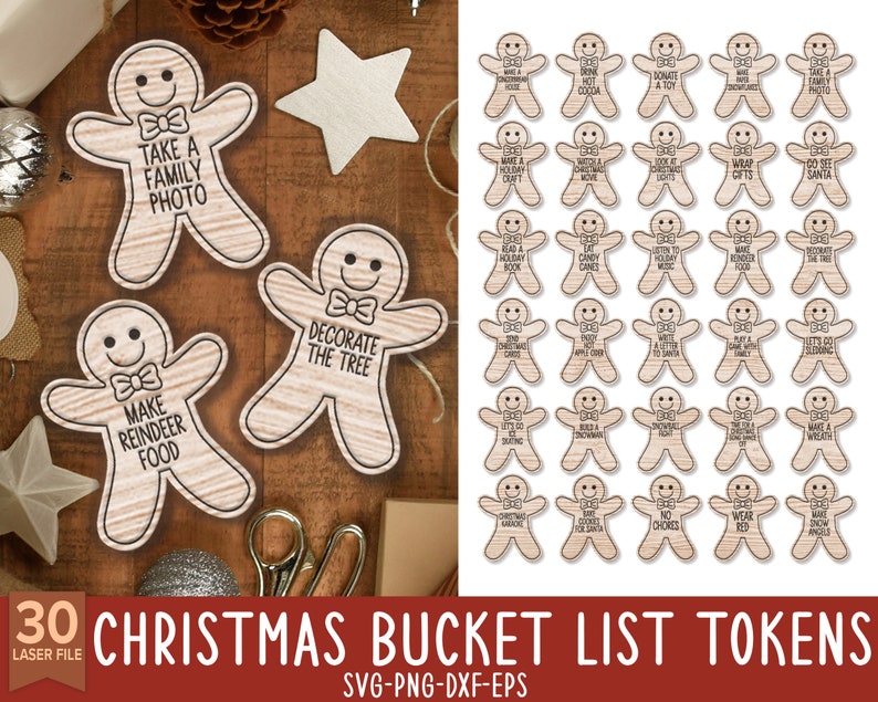 30 Christmas Gingerbread Tokens Svg, Christmas Bucket List Tokens SVG ...